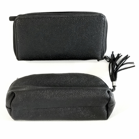 Z Gallerie | Bags | Z Gallerie Black Pebbled Makeup Bag Wallet Set ...